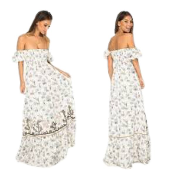 Skemo | Dresses | Skemo Print Beads Embroidery Ruffle Maxi Dress | Poshmark